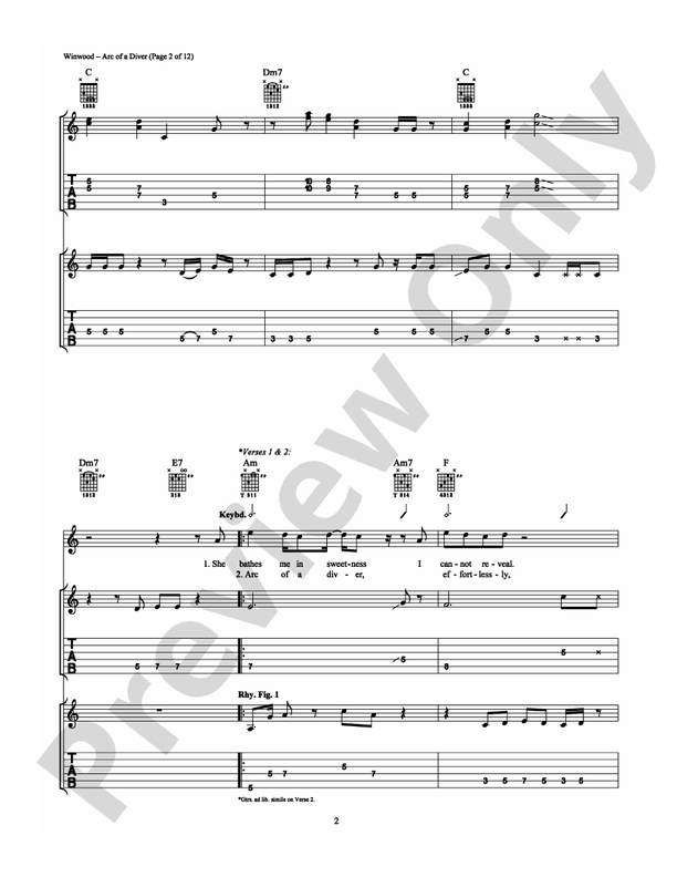 Arc of a Diver: Guitar TAB: Steve Winwood - Digital Sheet Music Download