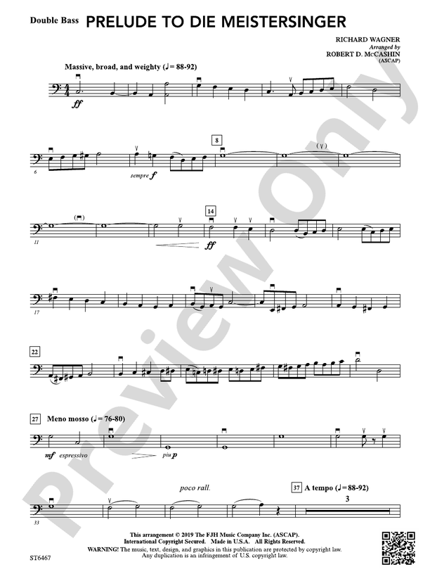 Prelude to Die Miestersinger: Double Bass: Double Bass Part: Richard ...