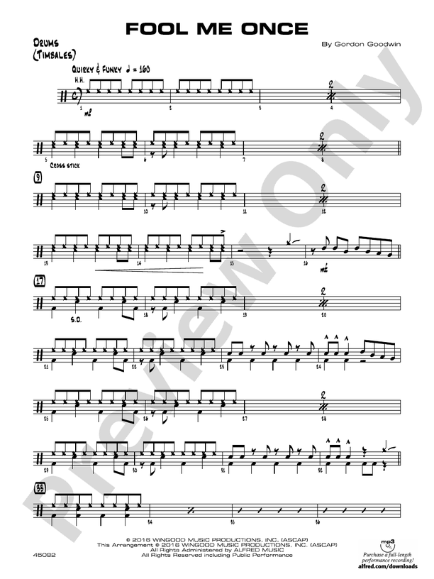 Fool Me Once: Drums: Drums Part - Digital Sheet Music Download