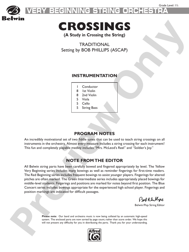 Crossings: String Orchestra Conductor Score & Parts: Bob Phillips - Digital Sheet Music Download