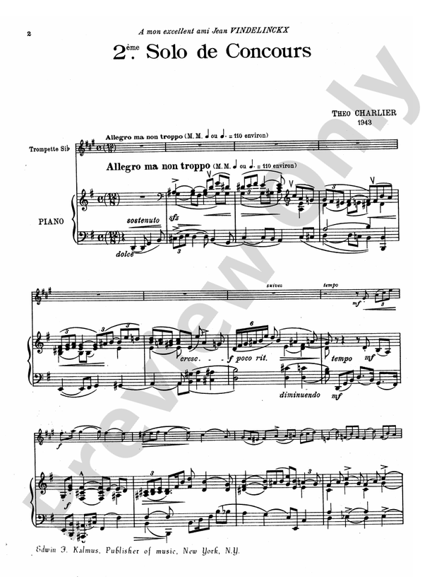 Charlier: Second Solo de Concours: Trumpet Part(s): Théo Charlier ...
