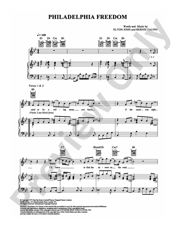 Philadelphia Freedom: Piano/Vocal/Chords: Elton John - Digital Sheet ...