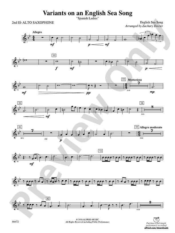 Variants on an English Sea Song: 2nd E-flat Alto Saxophone: 2nd E-flat Alto Saxophone Part ...