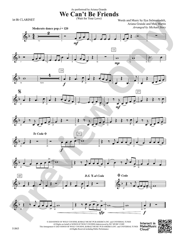 We Can't Be Friends: 1st B-flat Clarinet: 1st B-flat Clarinet Part ...