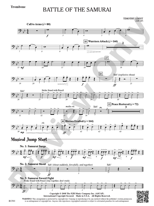 Battle of the Samurai: Trombone: Trombone Part: Timothy Loest - Digital ...