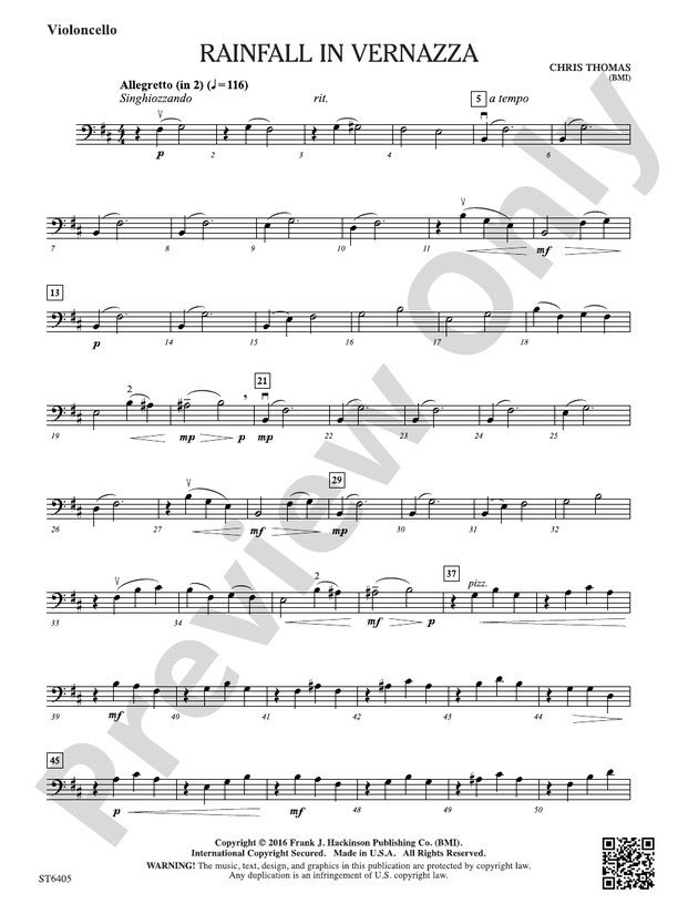 Rainfall in Vernazza: Violoncello: Violoncello Part: Chris Thomas ...