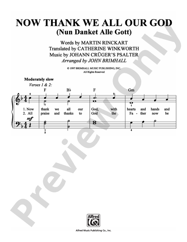 Now Thank We All Our God (Nun Danket Alle Gott): Easy Piano: Johann Cruger - Digital Sheet Music ...