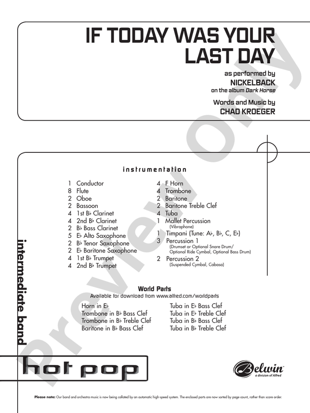 If Today Was Your Last Day: Concert Band Conductor Score & Parts ...