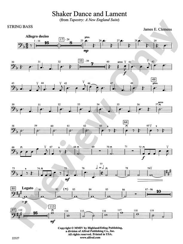 Shaker Dance and Lament: String Bass: String Bass Part - Digital Sheet ...