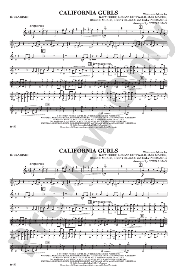 California Gurls: 1st B-flat Clarinet: 1st B-flat Clarinet Part ...