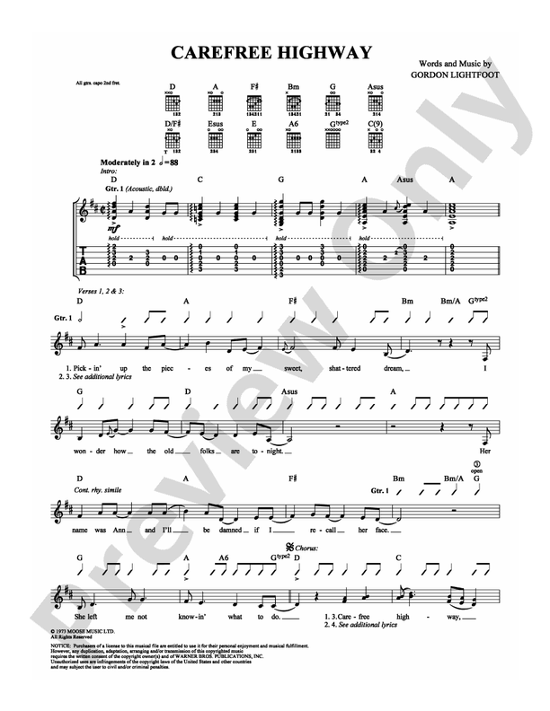 Carefree Highway: Guitar TAB: Gordon Lightfoot - Digital Sheet Music ...