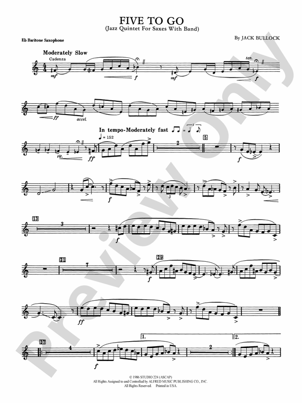 Five to Go: E-flat Baritone Saxophone: E-flat Baritone Saxophone Part - Digital Sheet Music Download
