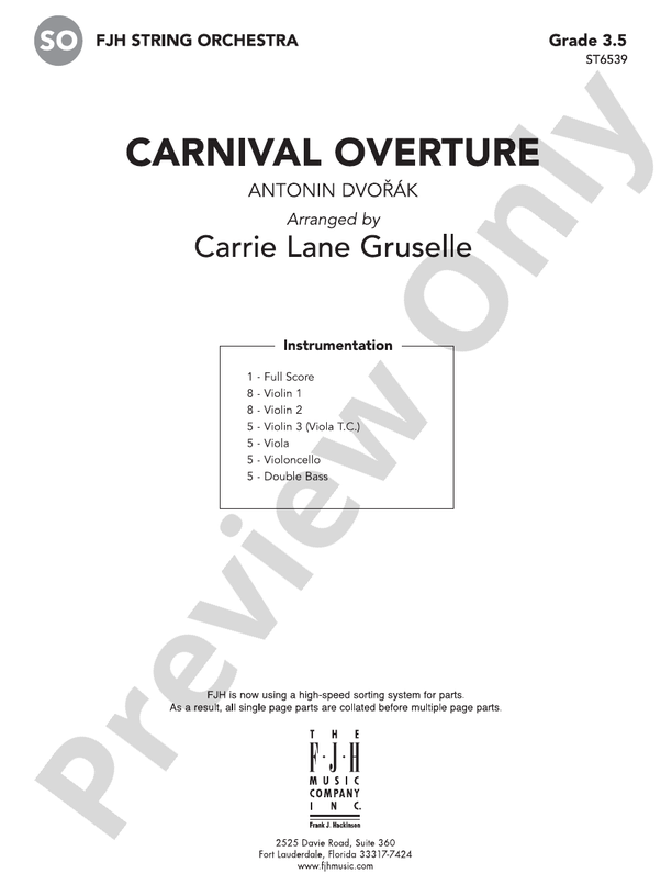 Carnival Overture: Score: String Orchestra Score: Antonín Dvorák - Digital Sheet Music Download