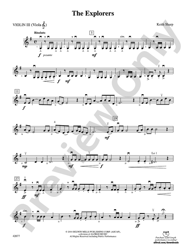 The Explorers: 3rd Violin (Viola [TC]): 3rd Violin (Viola [TC]) Part - Digital Sheet Music Download