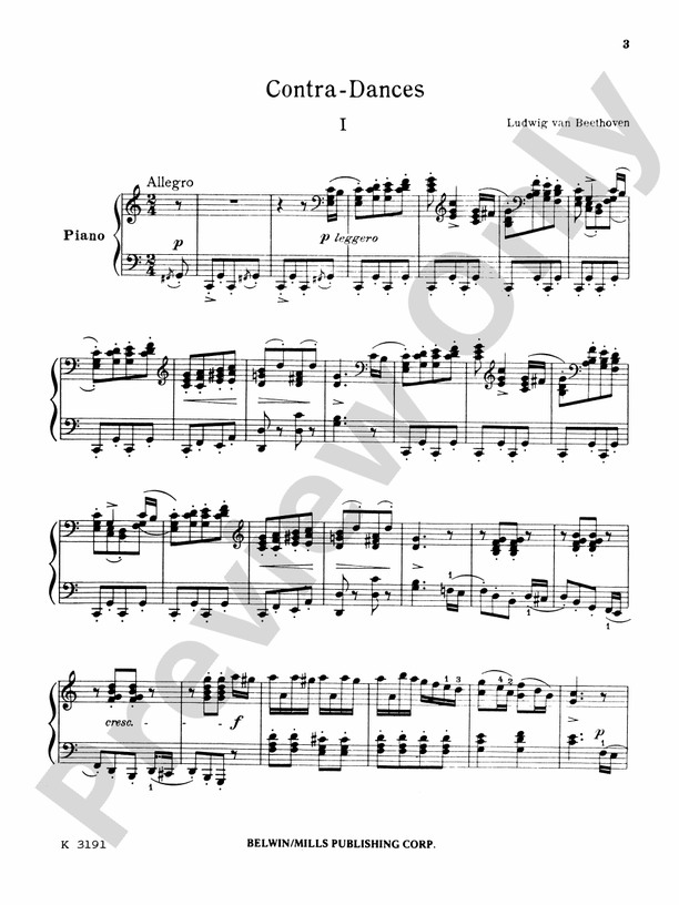 Beethoven: Contra Dances: Contra Dance I Part - Digital Sheet Music ...
