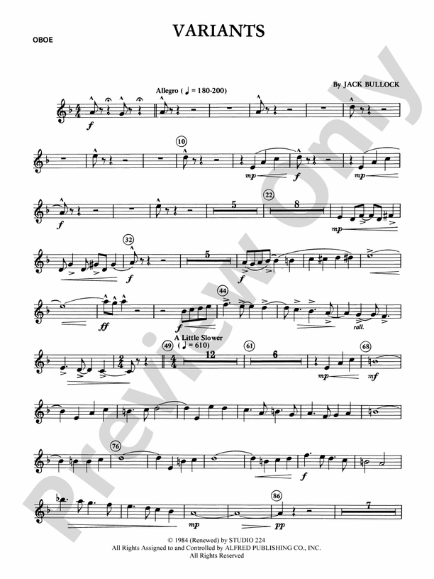 Variants: Oboe: Oboe Part - Digital Sheet Music Download
