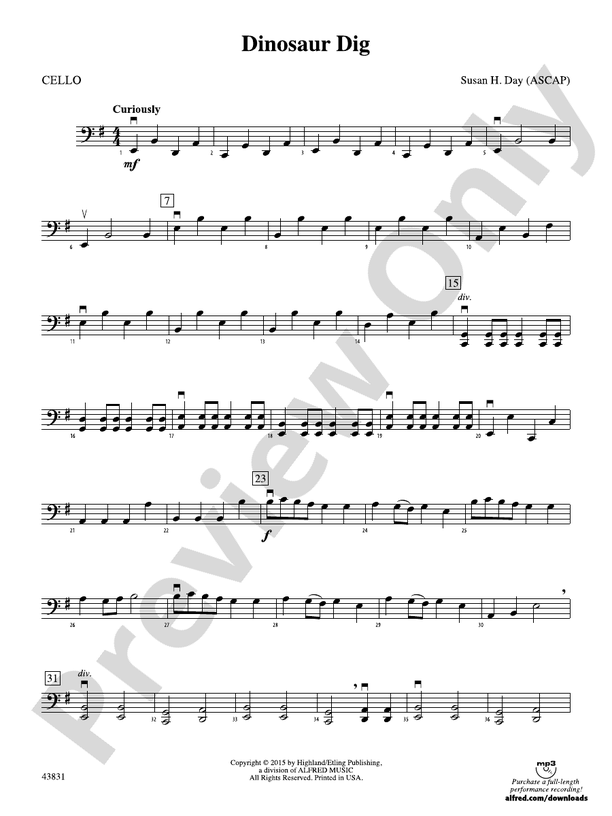 Dinosaur Dig: Cello: Cello Part - Digital Sheet Music Download