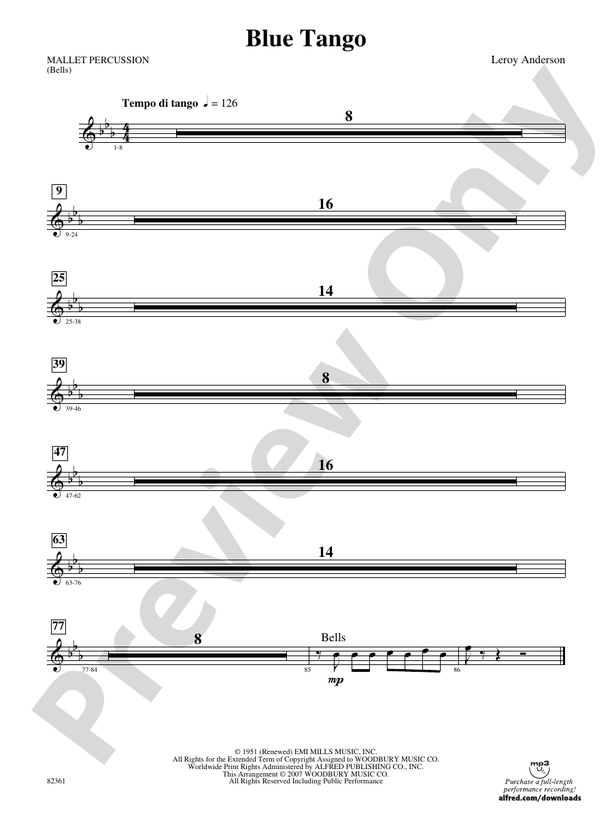 Blue Tango: Mallets: Mallets Part - Digital Sheet Music Download