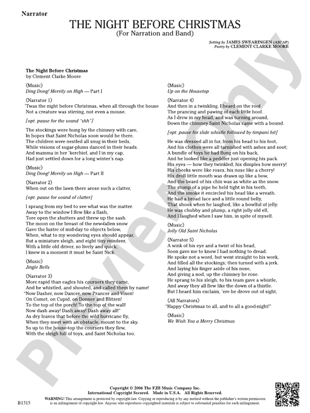 The Night Before Christmas (for Narration and Band): Narrator: Narrator ...