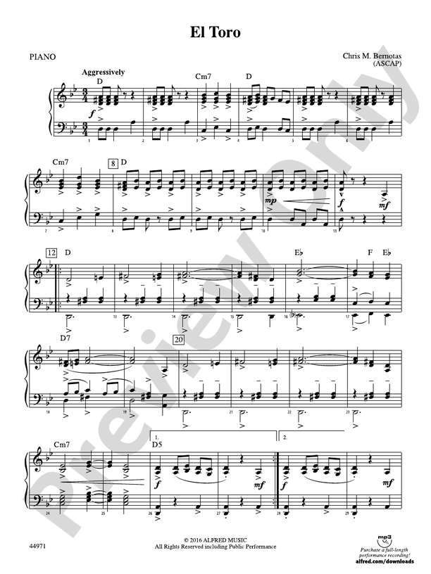 El Toro: Piano Accompaniment: Piano Accompaniment Part - Digital Sheet ...