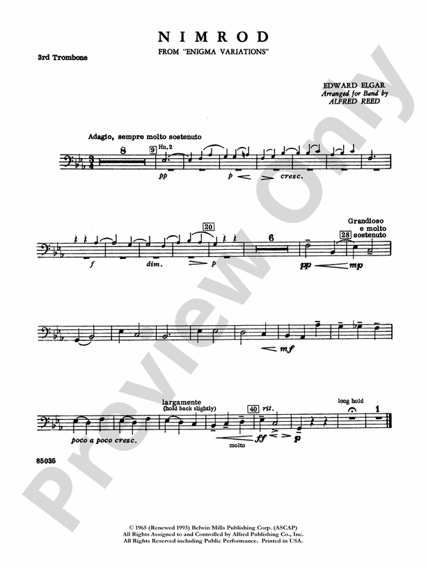 Nimrod (from Elgar's Variations): 3rd Trombone: 3rd Trombone Part ...