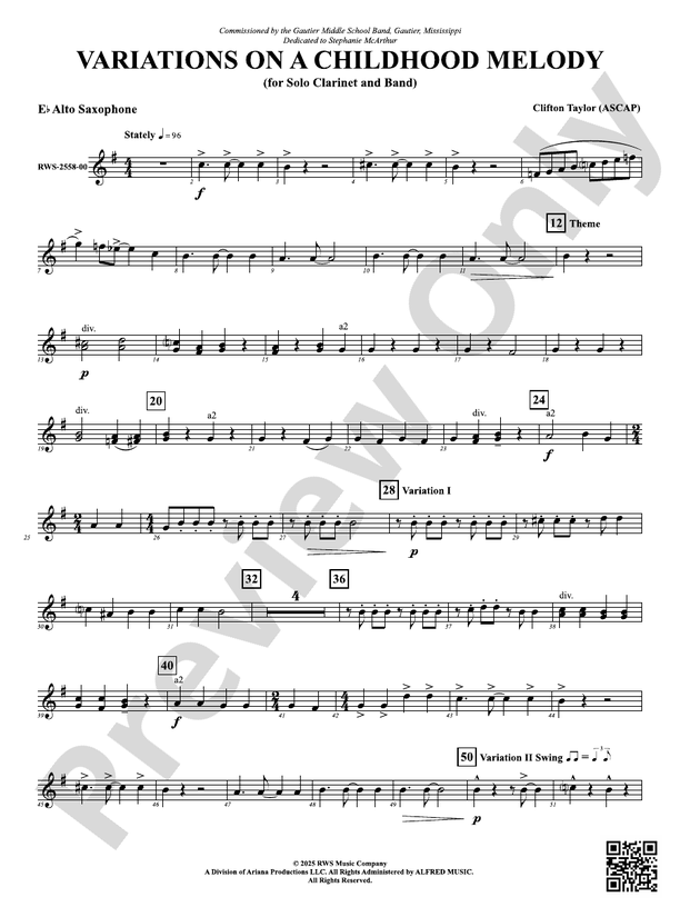 Variation On A Childhood Melody (for Solo Clarinet and Band): E-flat ...