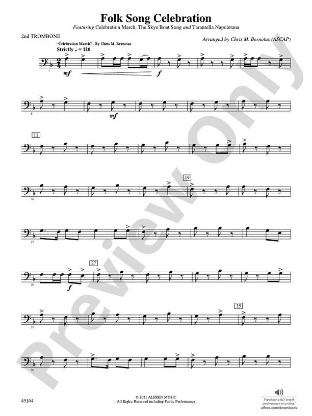 Folk Song Celebration: 2nd Trombone: 2nd Trombone Part - Digital Sheet Music Download