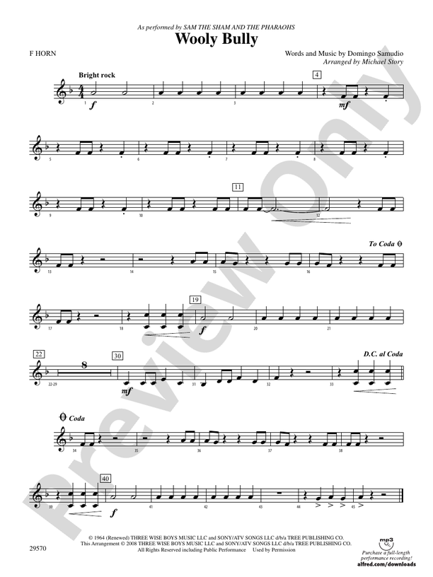 Wooly Bully: 1st F Horn: 1st F Horn Part - Digital Sheet Music Download