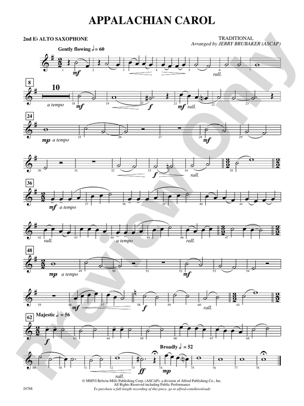 Appalachian Carol: 2nd E-flat Alto Saxophone: 2nd E-flat Alto Saxophone Part - Digital Sheet ...