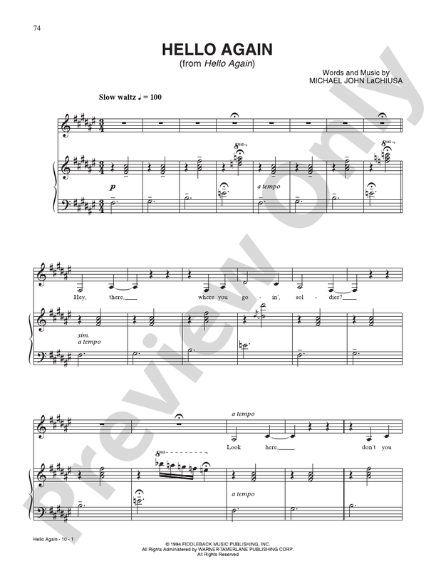 Hello Again (from "Hello Again"): Piano/Vocal: Michael John LaChisua ...