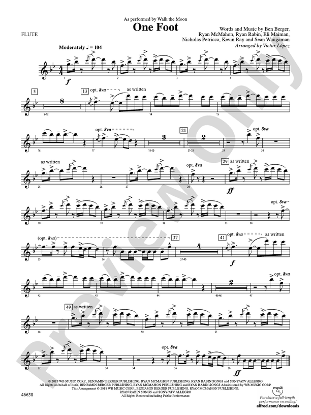 One Foot: Flute: Flute Part - Digital Sheet Music Download