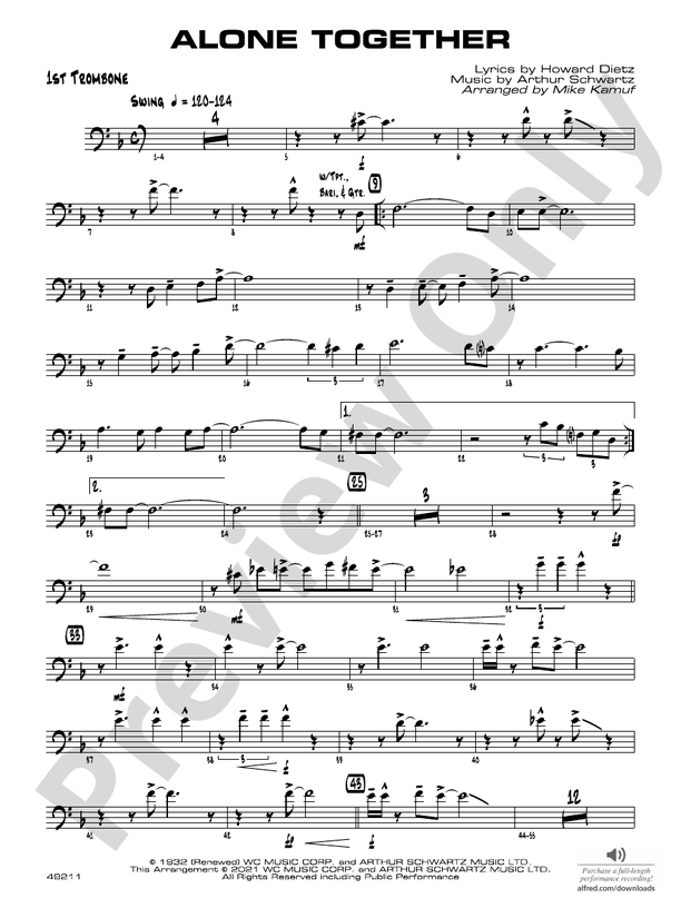 Alone Together: 1st Trombone: 1st Trombone Part - Digital Sheet Music Download