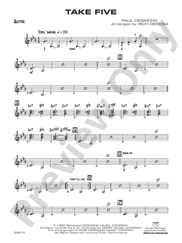 Take Five: Guitar: Guitar Part - Digital Sheet Music Download