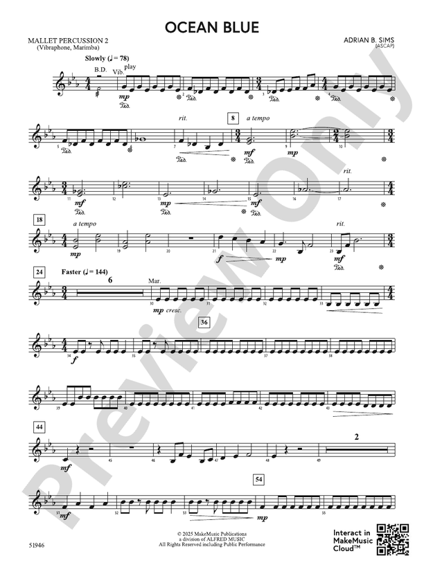 Ocean Blue: 2nd Mallet Percussion: 2nd Mallet Percussion Part - Digital ...