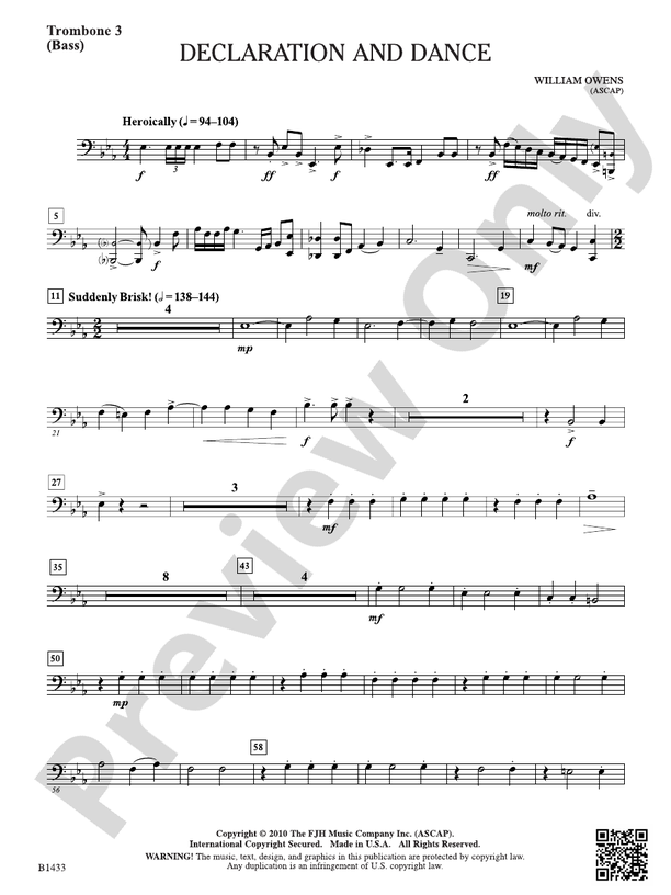 Declaration and Dance: Trombone 3 (Bass): Trombone 3 (Bass) Part ...
