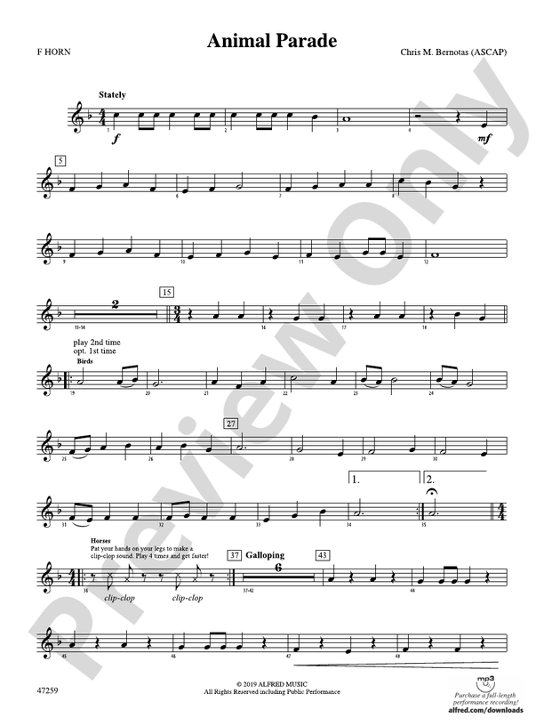 Animal Parade: 1st F Horn: 1st F Horn Part - Digital Sheet Music Download