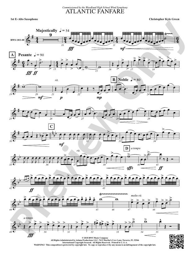 Atlantic Fanfare: 1st E-flat Alto Saxophone: 1st E-flat Alto Saxophone Part: Christopher Kyle ...
