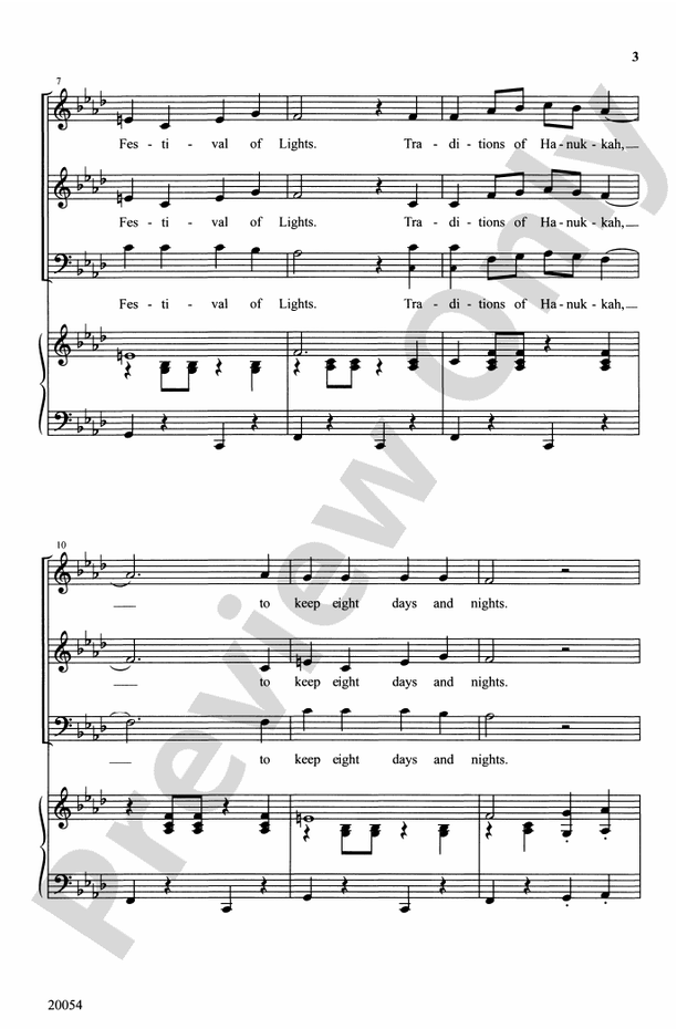 Traditions Of Hanukkah 3 Part Mixed Choral Octavo Lois Brownsey