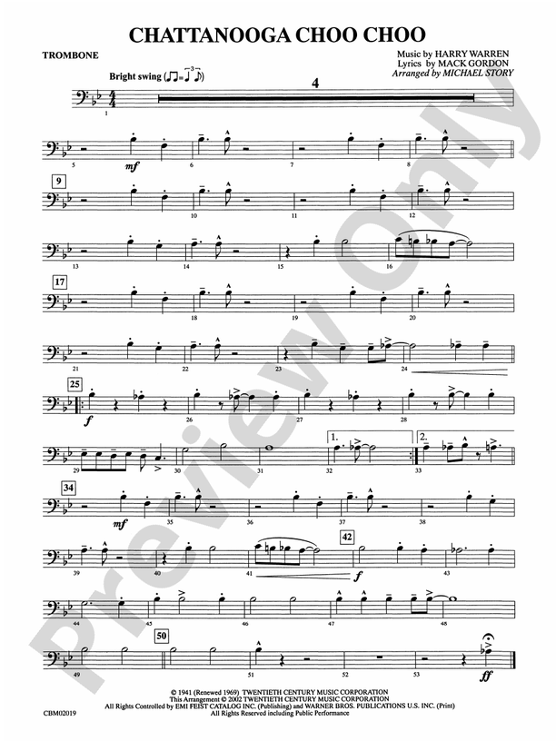 Chattanooga Choo Choo: 1st Trombone: 1st Trombone Part - Digital Sheet Music Download