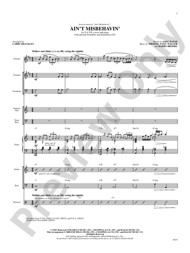 Ain't Misbehavin' (from the musical Ain't Misbehavin'): Score: Choir Score - Digital Sheet Music ...