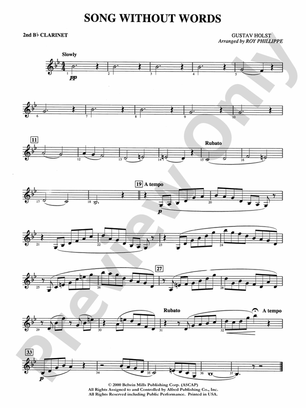 Song without Words: 2nd B-flat Clarinet: 2nd B-flat Clarinet Part ...