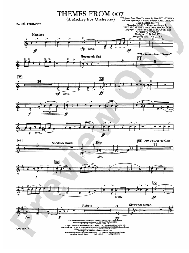 Themes from 007: 2nd B-flat Trumpet: 2nd B-flat Trumpet Part - Digital Sheet Music Download
