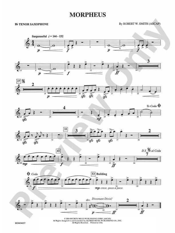 Morpheus: B-flat Tenor Saxophone: B-flat Tenor Saxophone Part - Digital ...