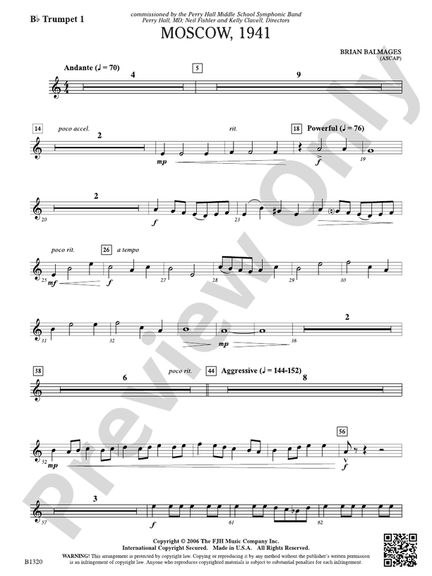 Moscow, 1941: B-flat Trumpet 1: B-flat Trumpet 1 Part: Brian Balmages ...