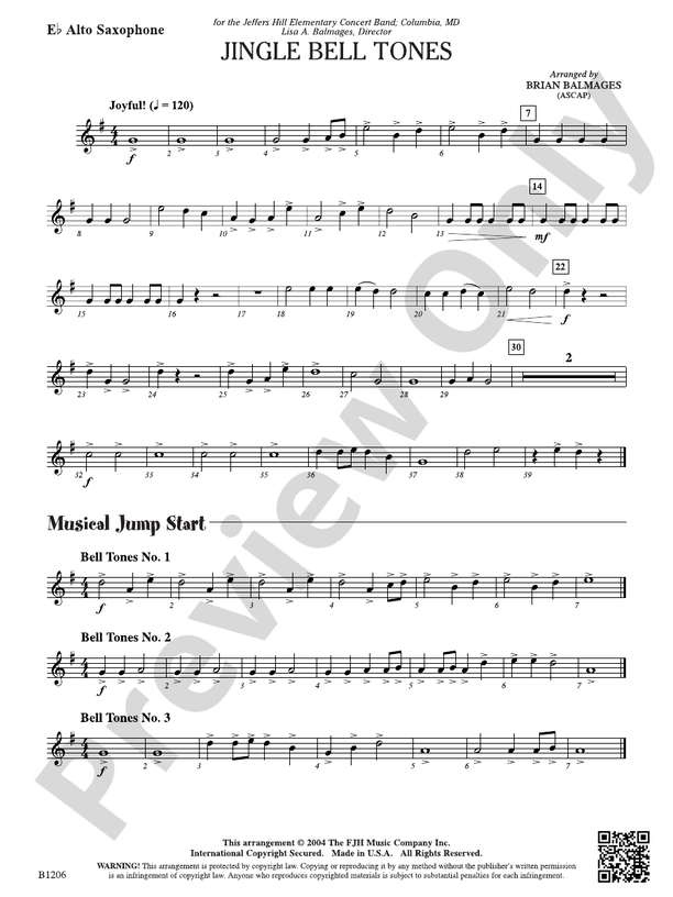 Jingle Bell Tones: E-flat Alto Saxophone: E-flat Alto Saxophone Part: Brian Balmages - Digital ...