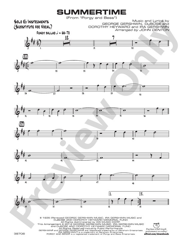 Summertime: Solo Eb Part (Substitute for Vocal): Solo Eb Part ...