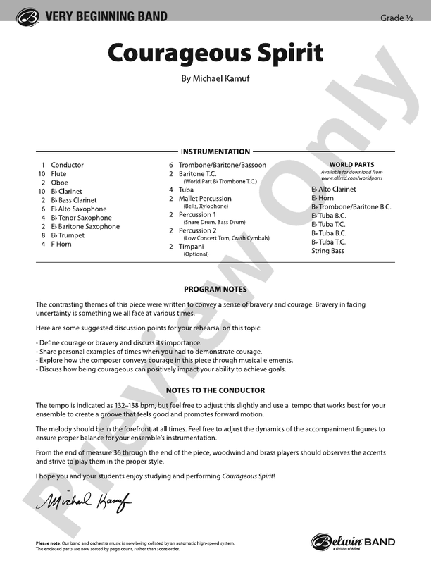 Courageous Spirit: Concert Band Conductor Score & Parts: Michael Kamuf ...