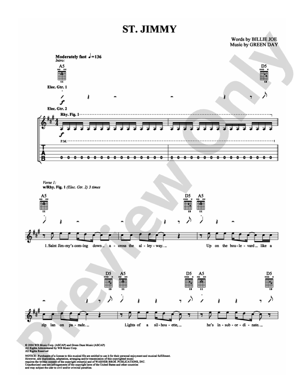 St. Jimmy: Guitar TAB: Green Day - Digital Sheet Music Download
