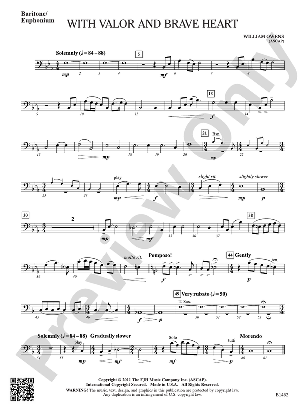 With Valor and Brave Heart: Baritone/Euphonium: Baritone/Euphonium Part ...