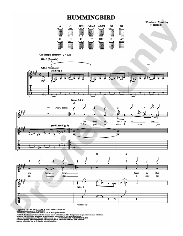 Hummingbird: Guitar TAB: Albert Lee - Digital Sheet Music Download